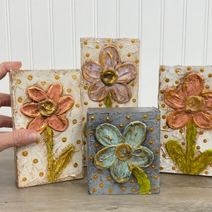 Beautiful Hand-painted Dimensional Flower Blocks With Gold Accents - Etsy