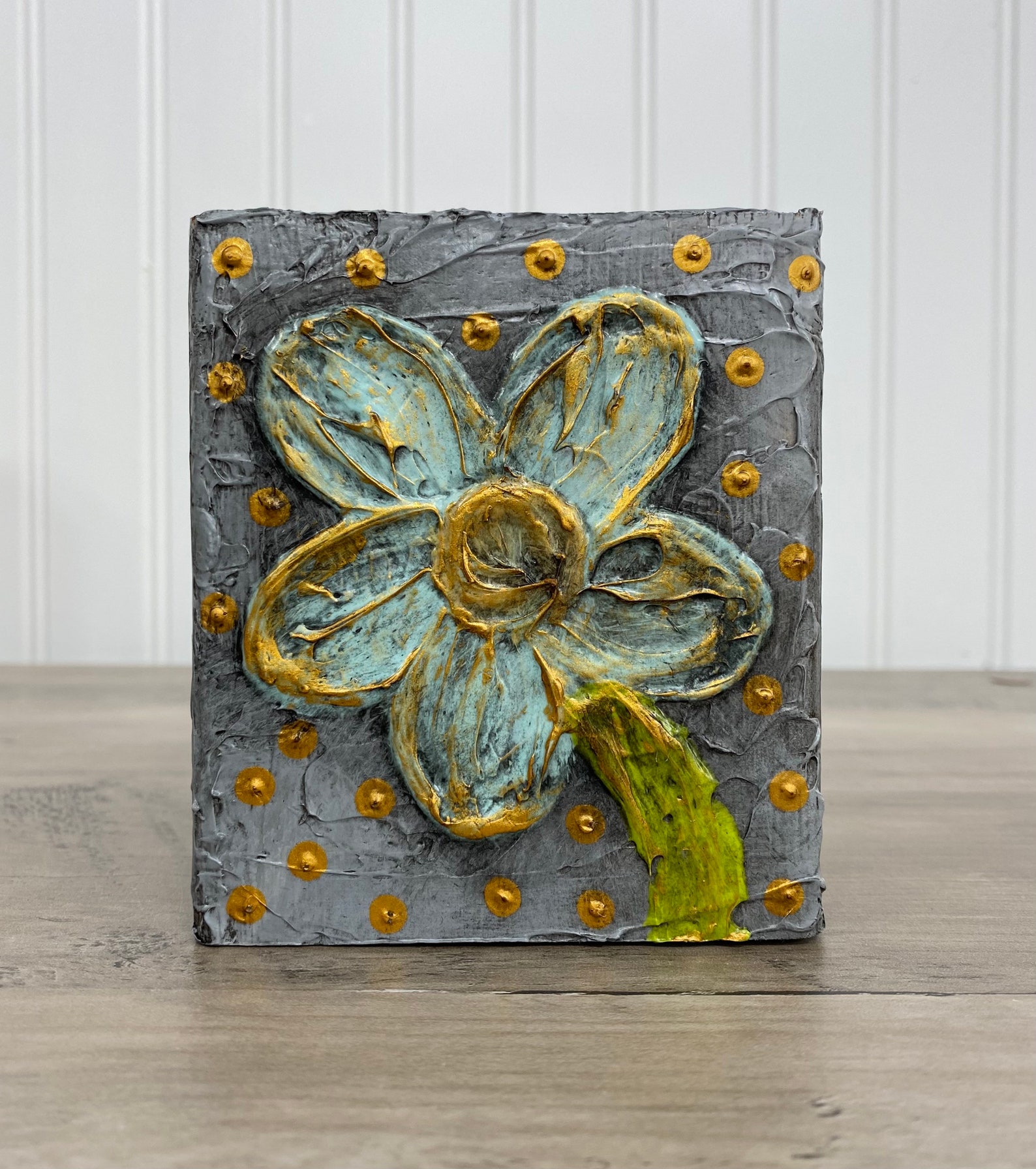Beautiful Hand-painted Dimensional Flower Blocks With Gold - Etsy