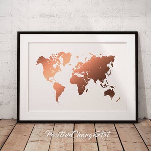 Rose Gold Decor, Rose Gold Map, Rose Gold World Map, Rose Gold Print ...
