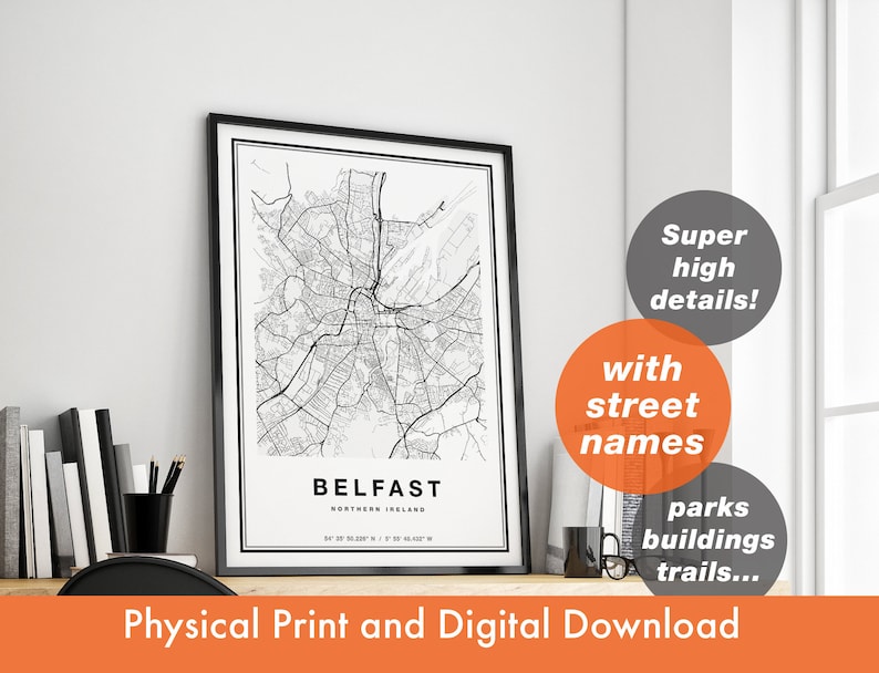 Belfast Map Belfast City Map Belfast Print Belfast Poster | Etsy