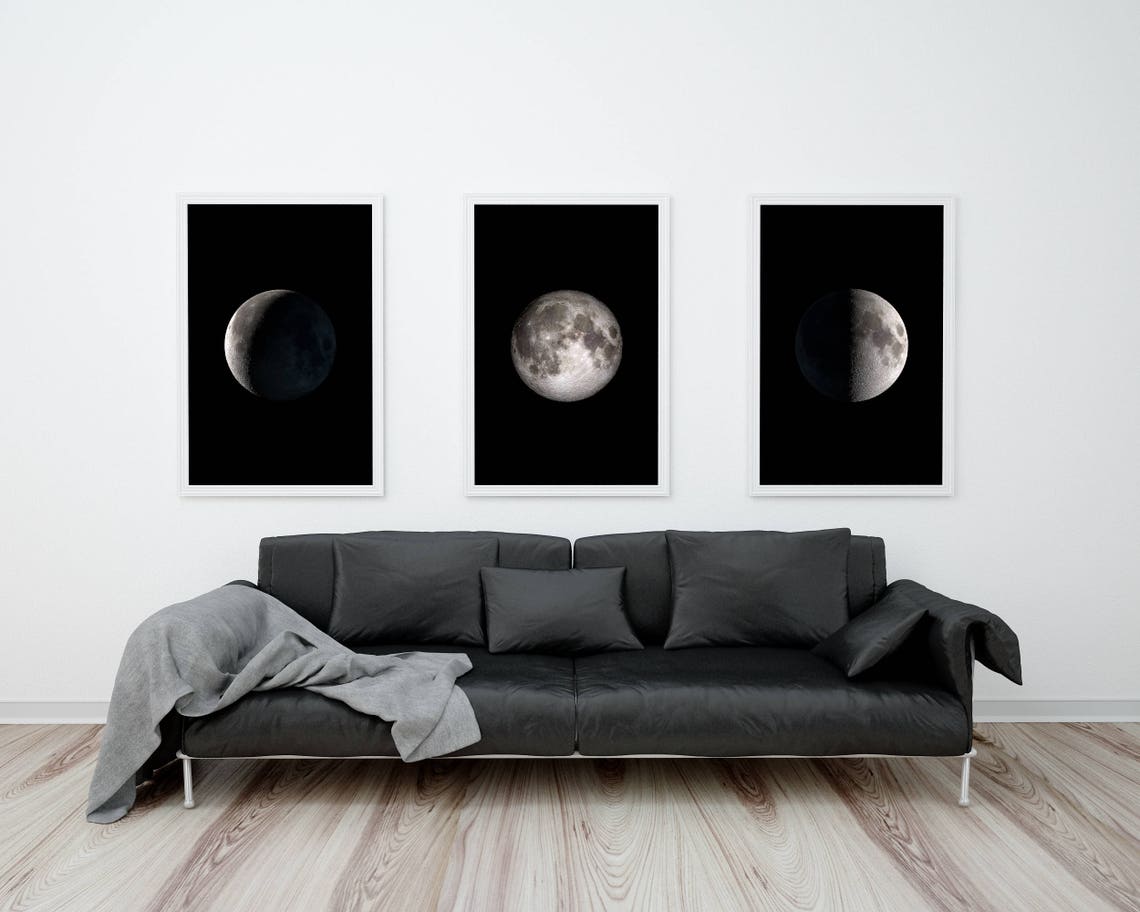 Moon Phase Wall Art Moon Phase Print Moon Phase Set of 3 - Etsy
