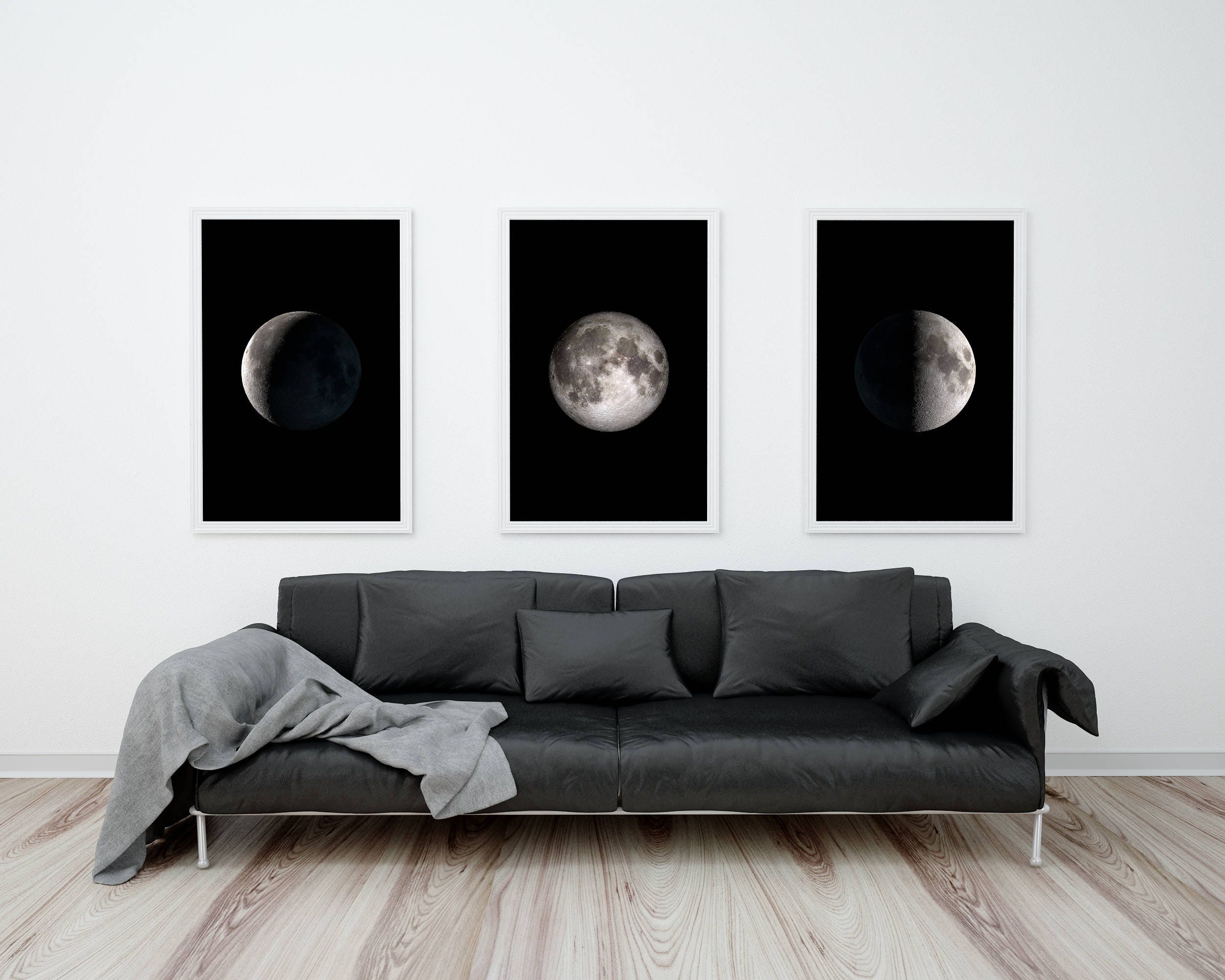 Moon Phase Wall Art Moon Phase Print Moon Phase Set of 3 | Etsy