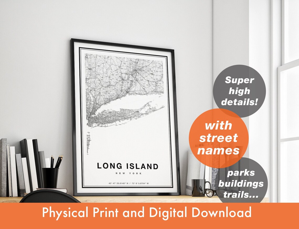 Long Island Map Print Map of Long Island City Map Long - Etsy