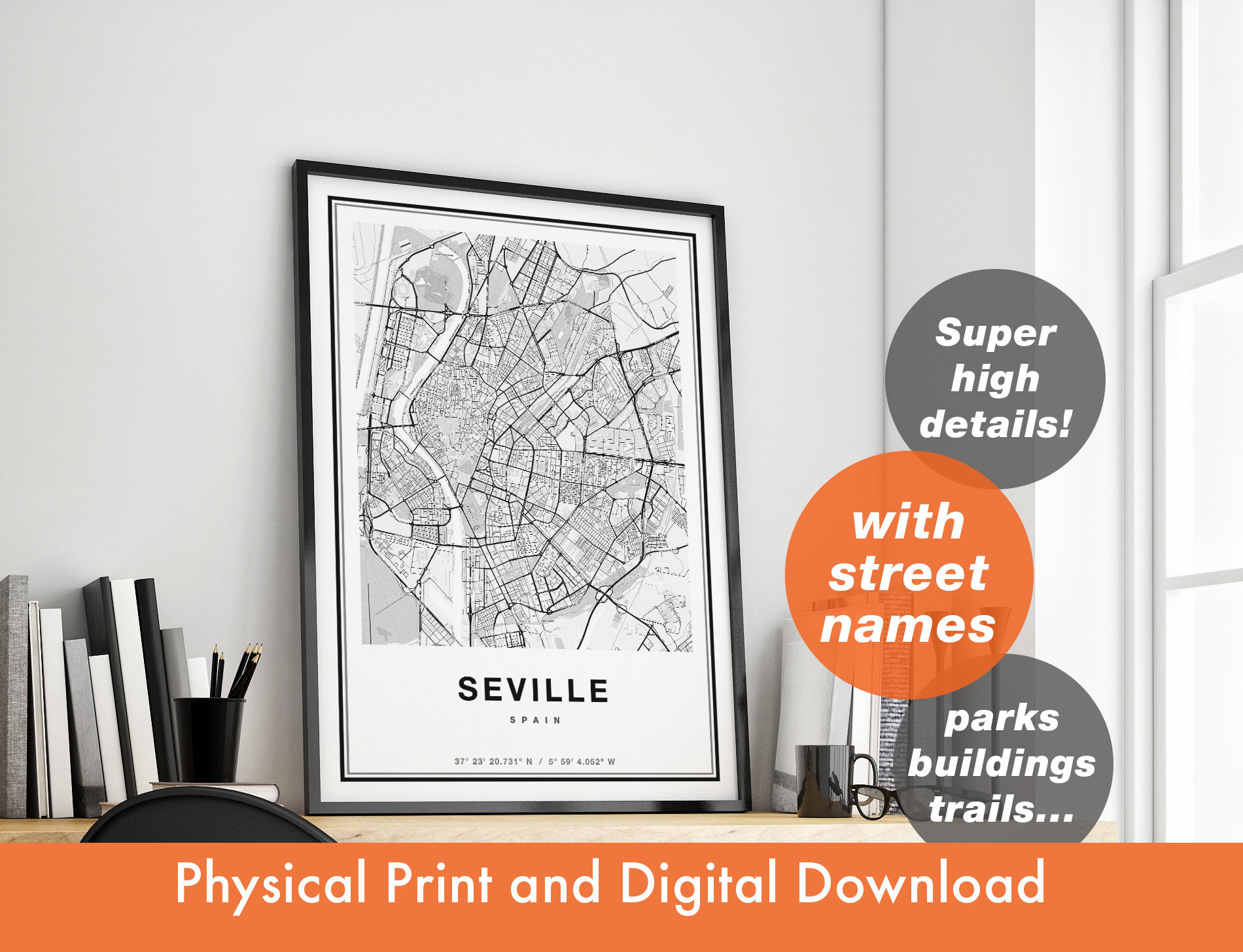 Seville Map Print Map of Seville City Map Seville Print - Etsy