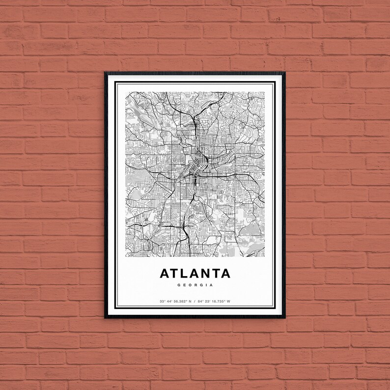 Atlanta Map Print Printable Map of Atlanta City Map Art | Etsy