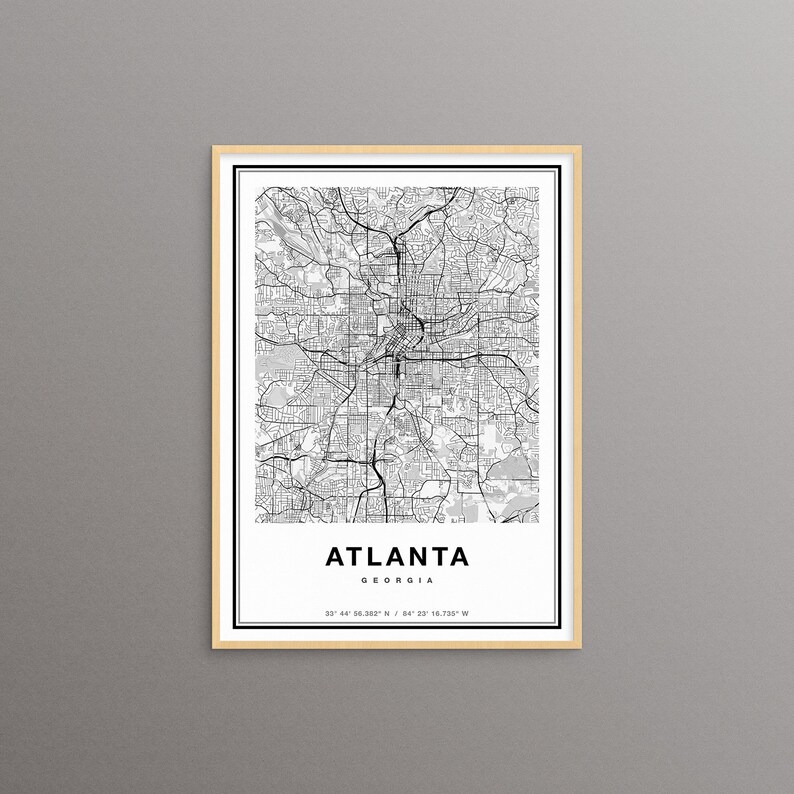 Atlanta Map Print Printable Map of Atlanta City Map Art | Etsy
