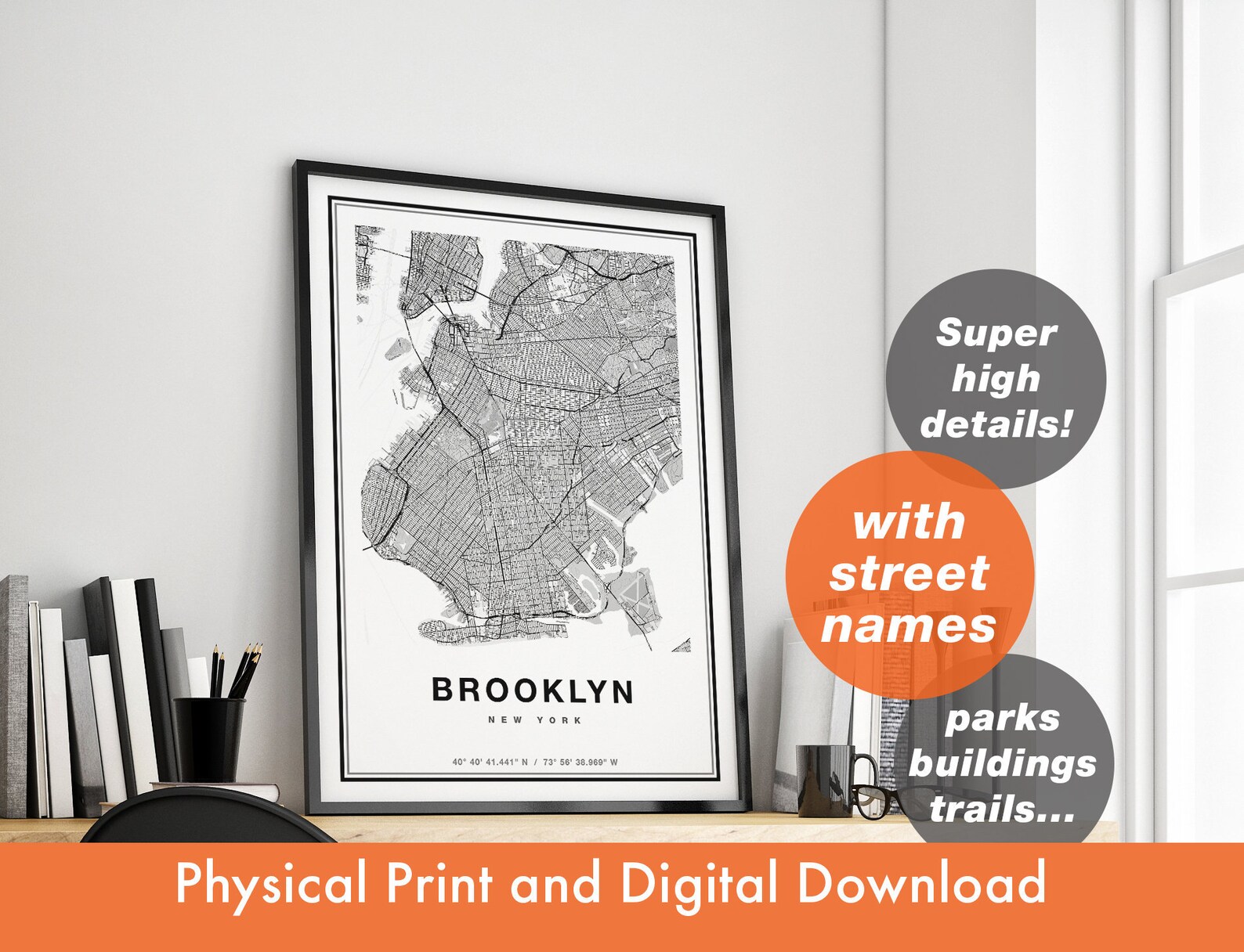 Brooklyn Map Print Map of Brooklyn City Map Brooklyn Print - Etsy
