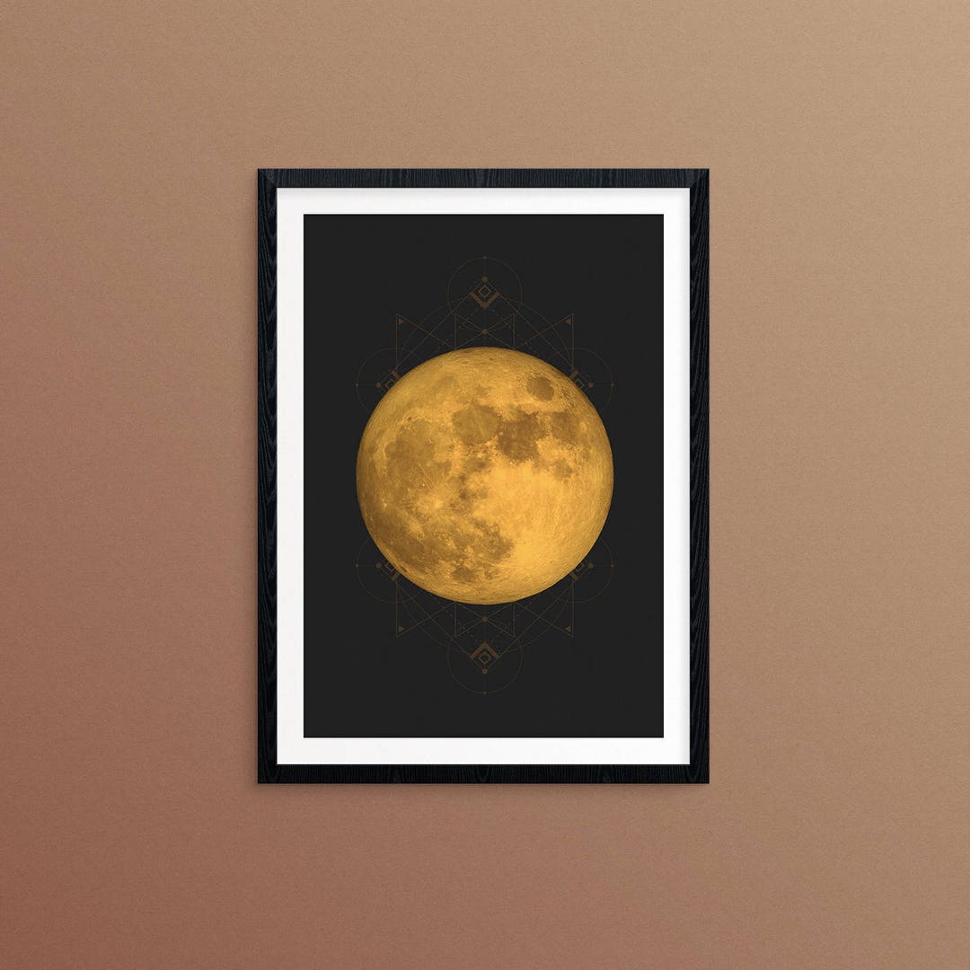 Gold Moon Print Sacred Geometry, Gold Moon Art, Gold Moon Decor, La ...