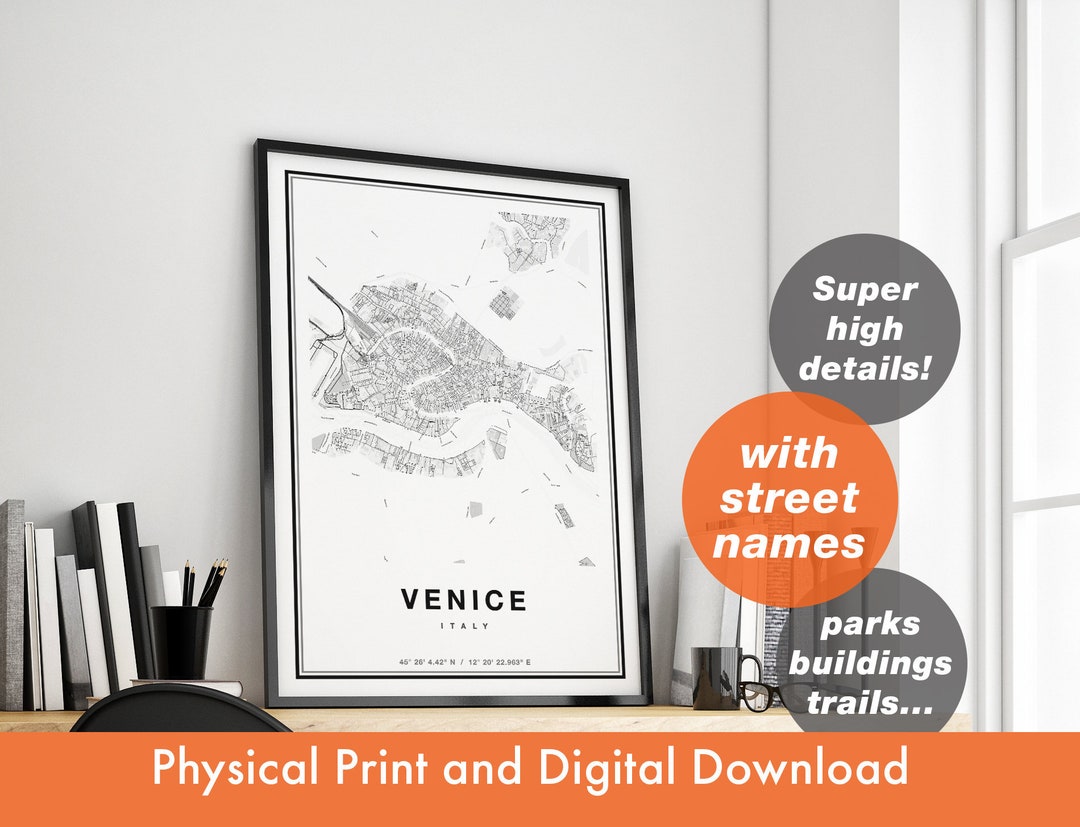 Venice Map Print, Map of Venice, City Map, Venice Print Gift, Venice ...