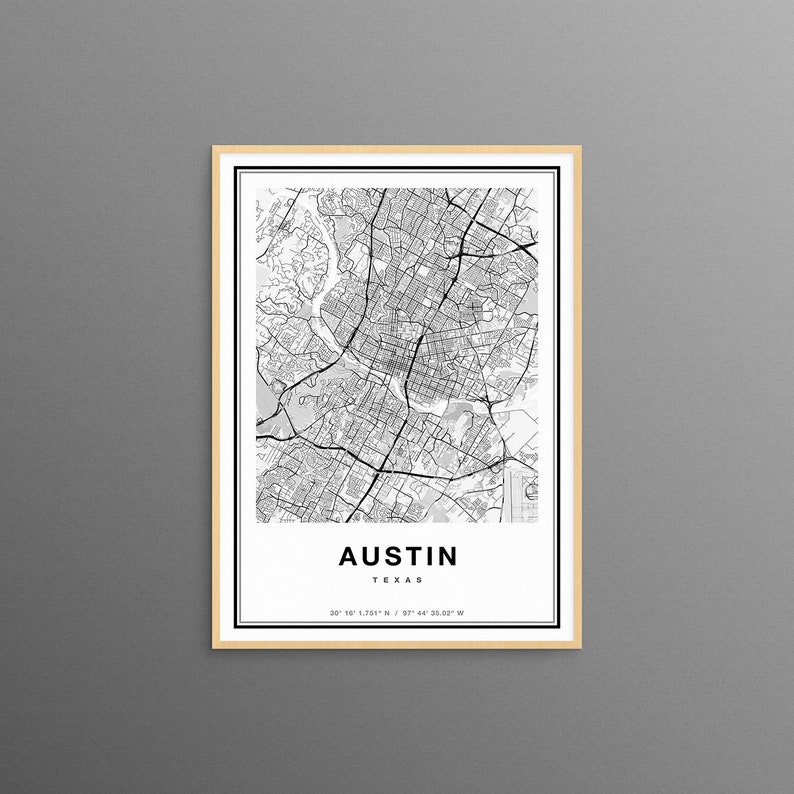 Austin Texas Map, Printable Map of Austin, City Map Art, Austin Map ...