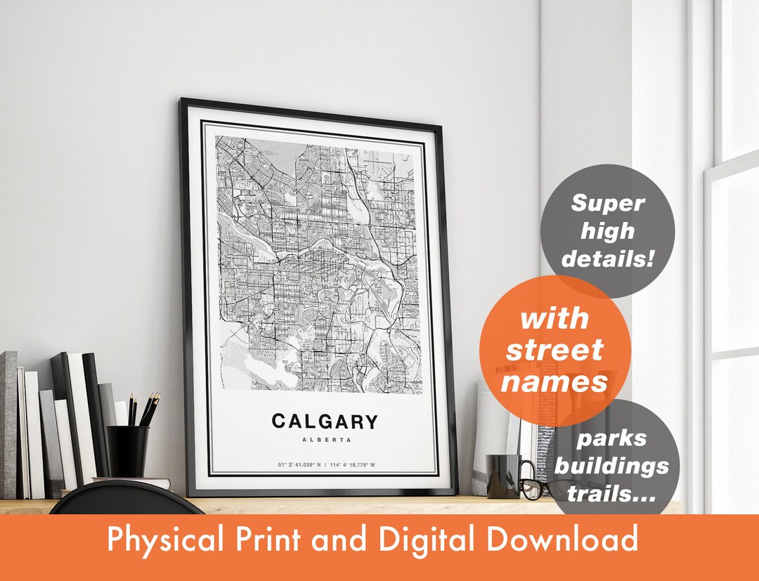 Calgary Map Print, Map of Calgary, City Map, Calgary Print Gift ...