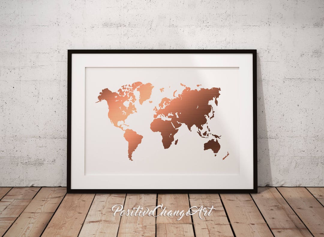 Rose Gold Decor, Rose Gold Map, Rose Gold World Map, Rose Gold Print ...