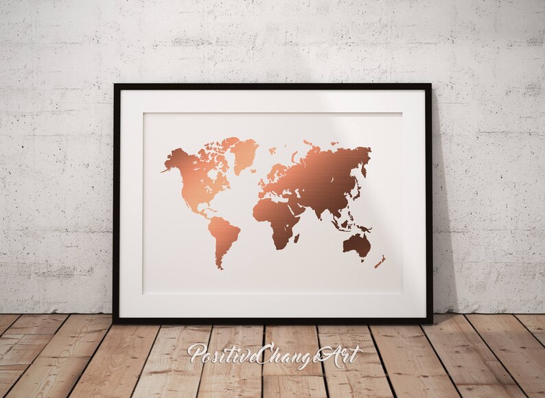 Rose Gold Decor, Rose Gold Map, Rose Gold World Map, Rose Gold Print ...