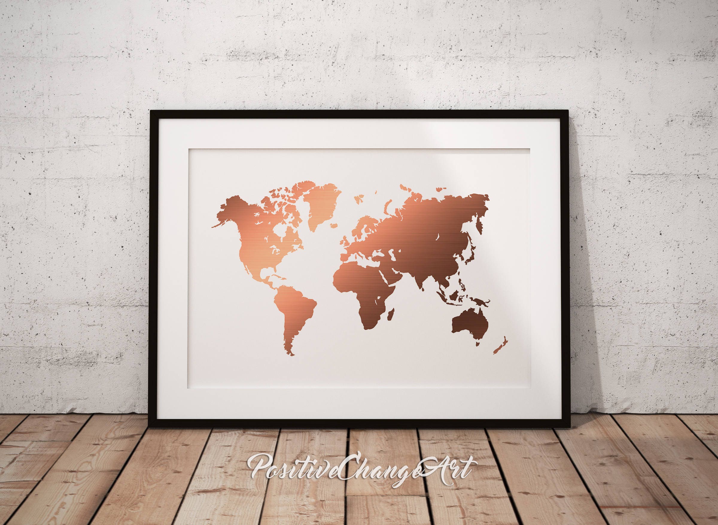 Rose Gold Decor, Rose Gold Map, Rose Gold World Map, Rose Gold Print ...