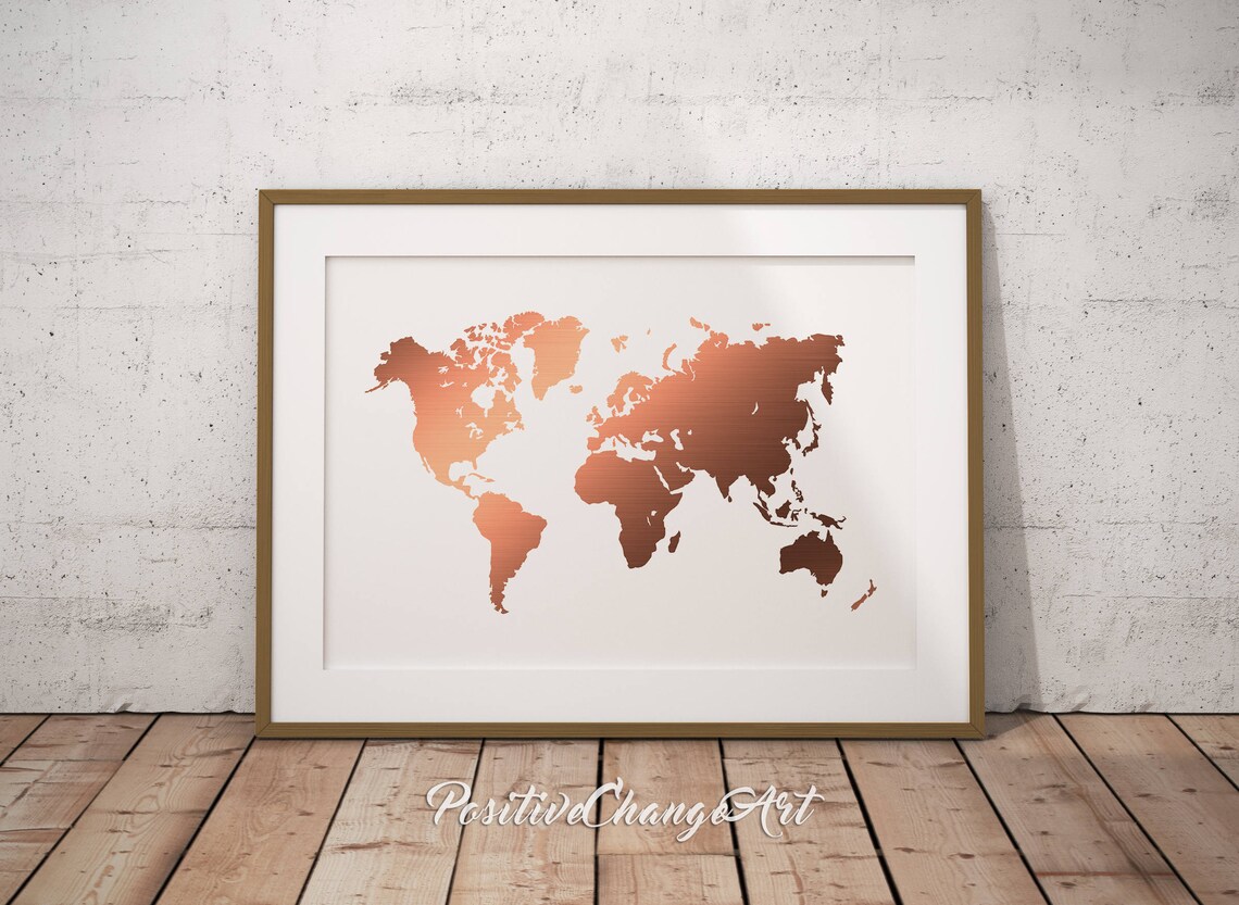 Rose Gold Decor Rose Gold Map Rose Gold World Map Rose Gold - Etsy