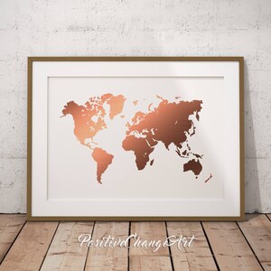 Rose Gold Decor, Rose Gold Map, Rose Gold World Map, Rose Gold Print ...