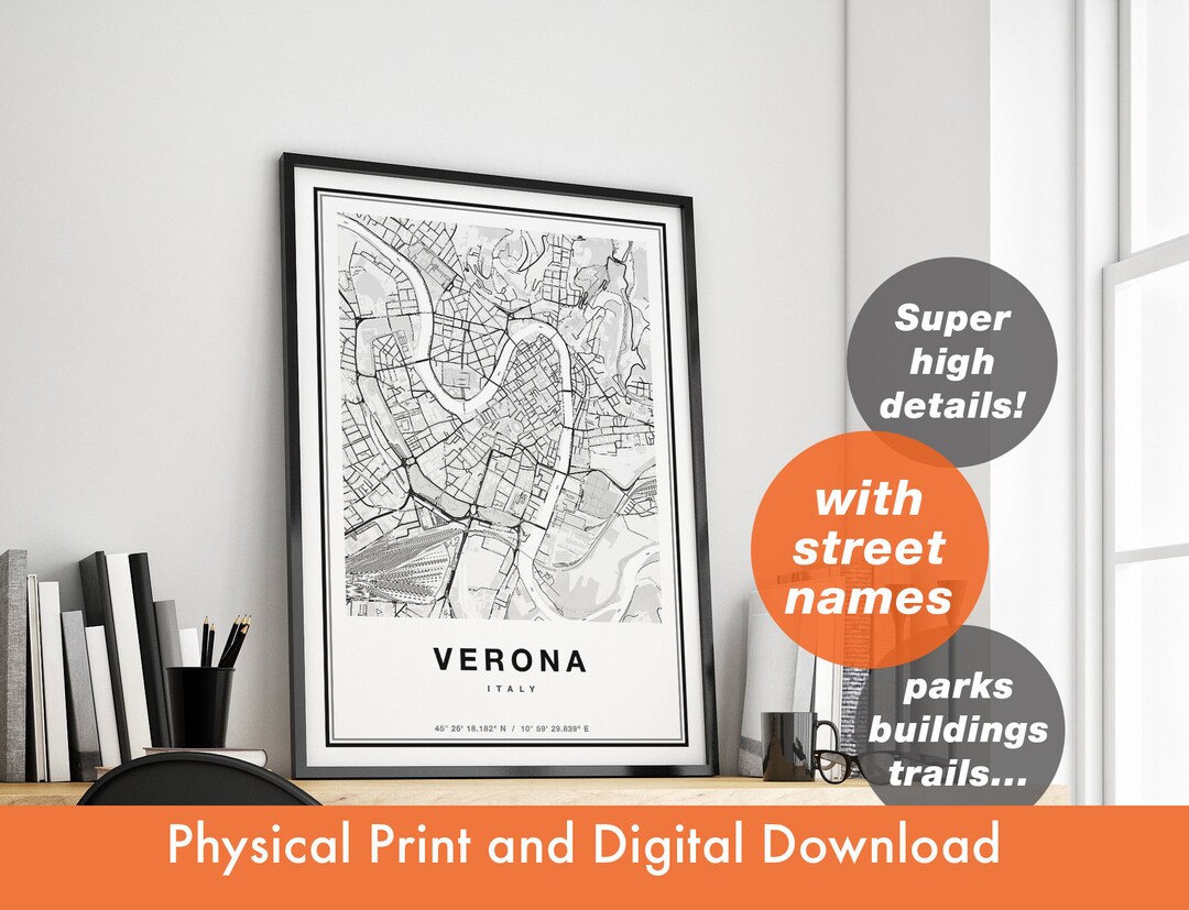 Verona Map Print, Map of Verona, City Map, Verona Print Gift, Verona ...