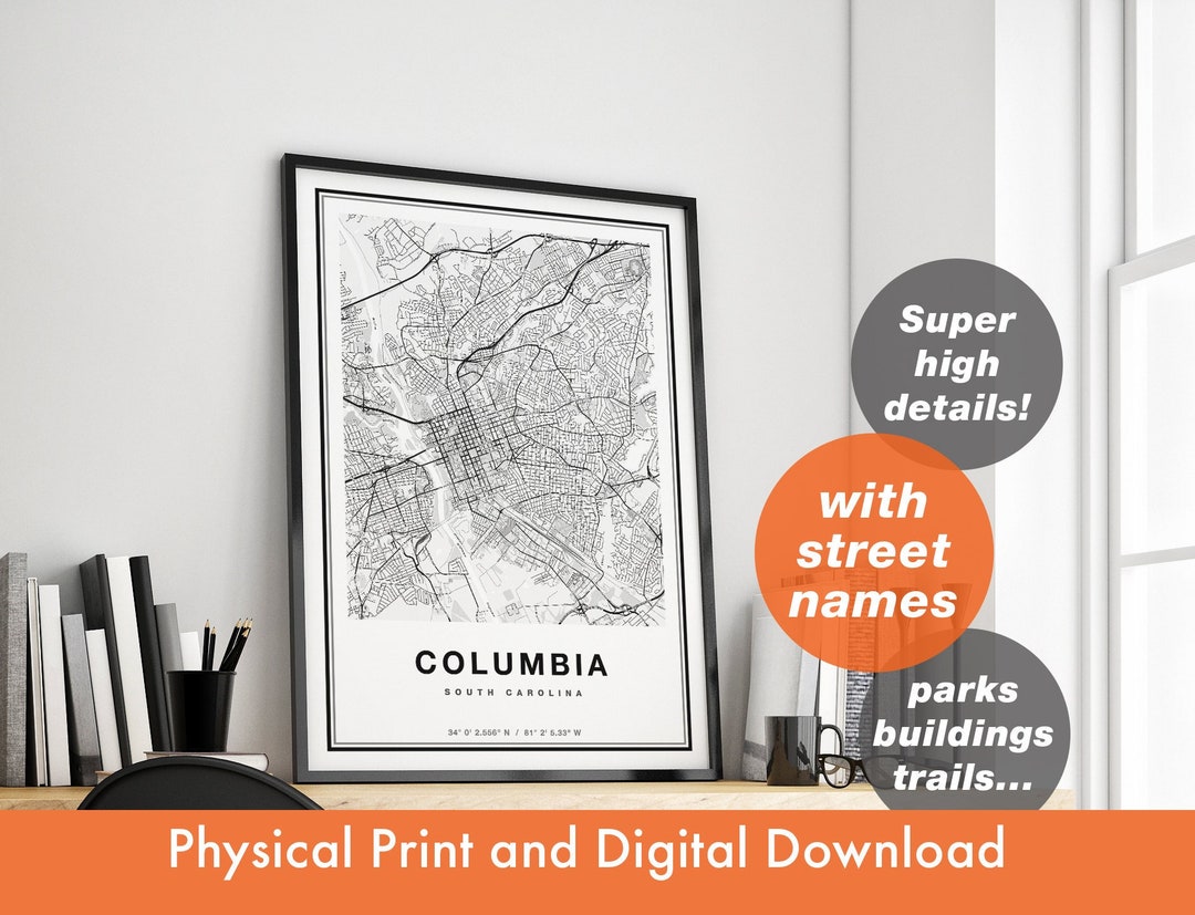 Columbia Map Print, Map of Columbia, City Map, Columbia Print Gift, Map ...