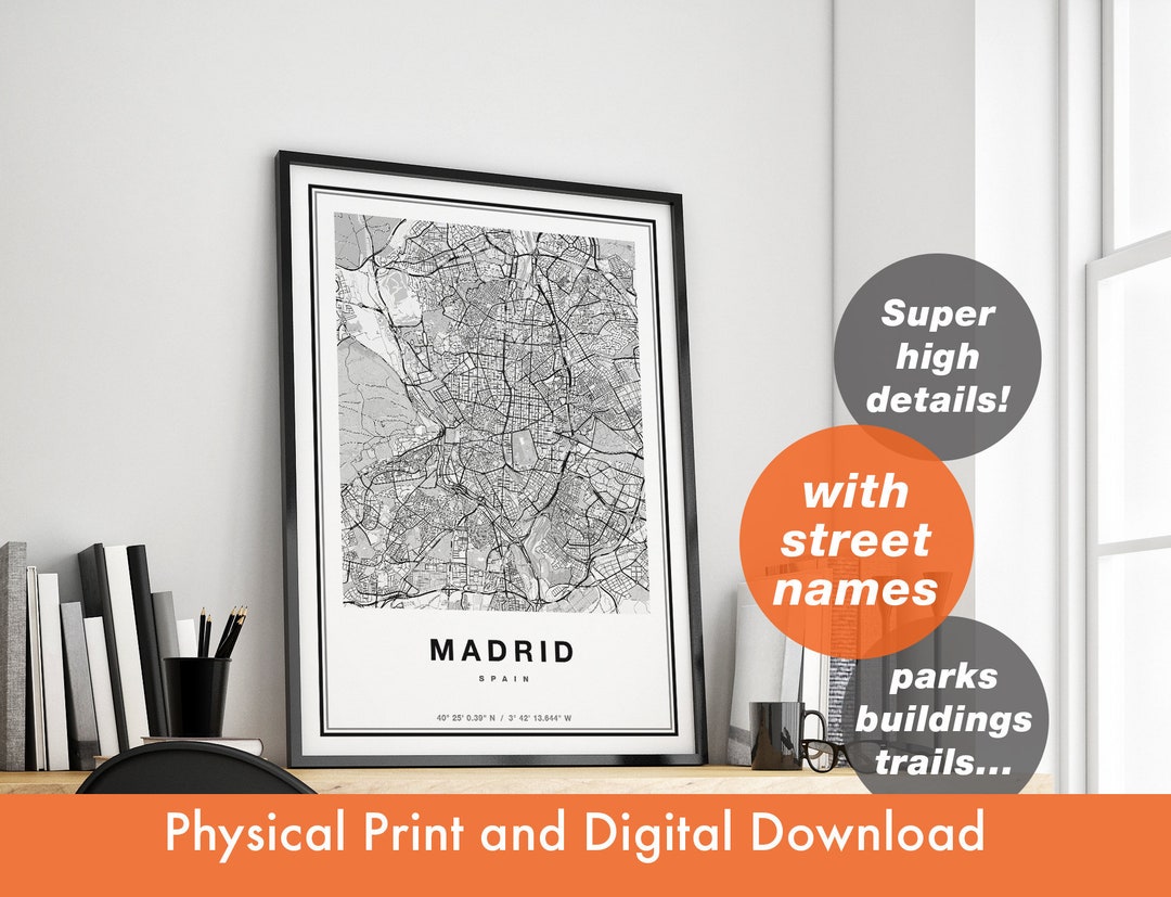 Madrid Map, Madrid City Map, Madrid Print, Map of Madrid , Madrid Map ...