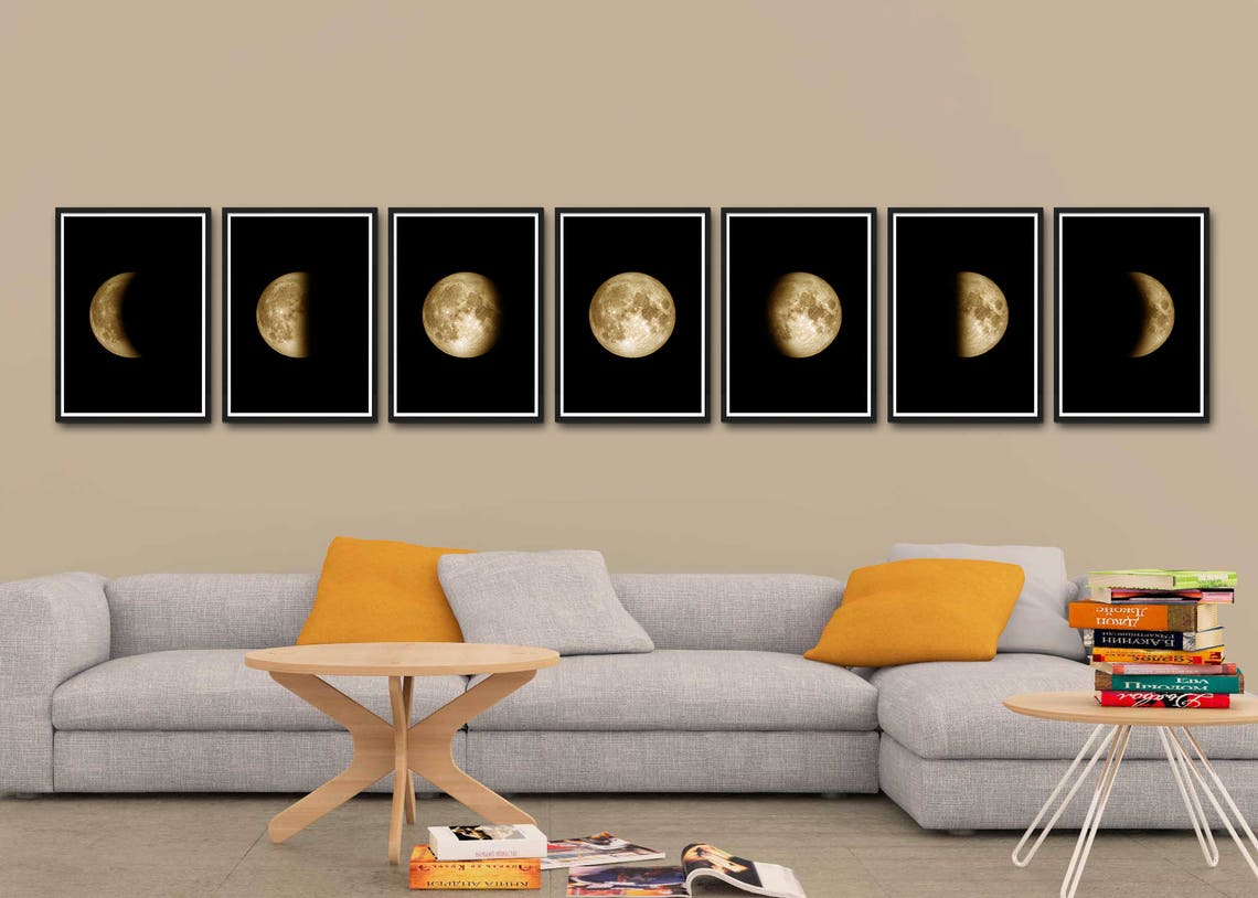 Moon Phases Set, Moon Phases Wall Art, Moon Phase Print, Phases of the ...