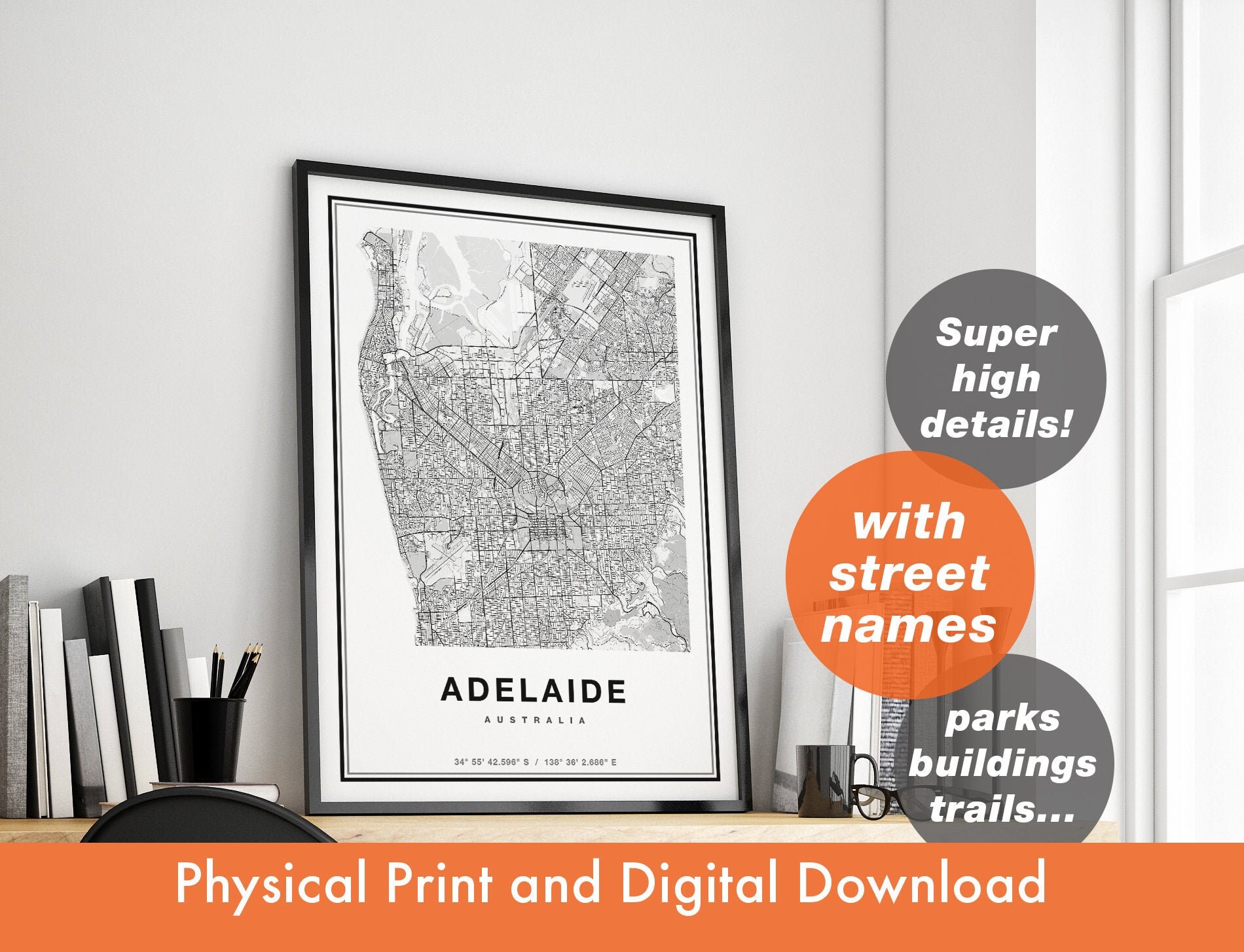 Adelaide Map Adelaide City Map Print Adelaide Map Print - Etsy