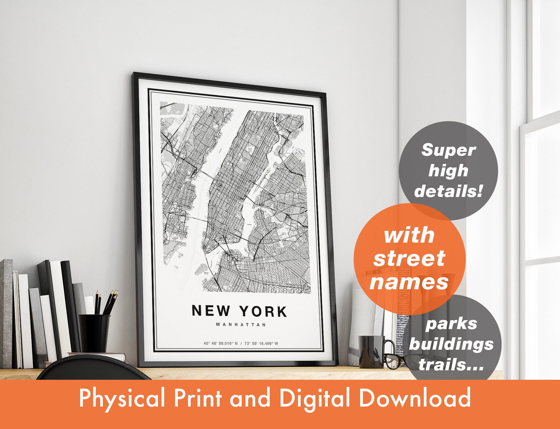 New York Map, New York Print, New York City Map, Manhattan Map Print ...