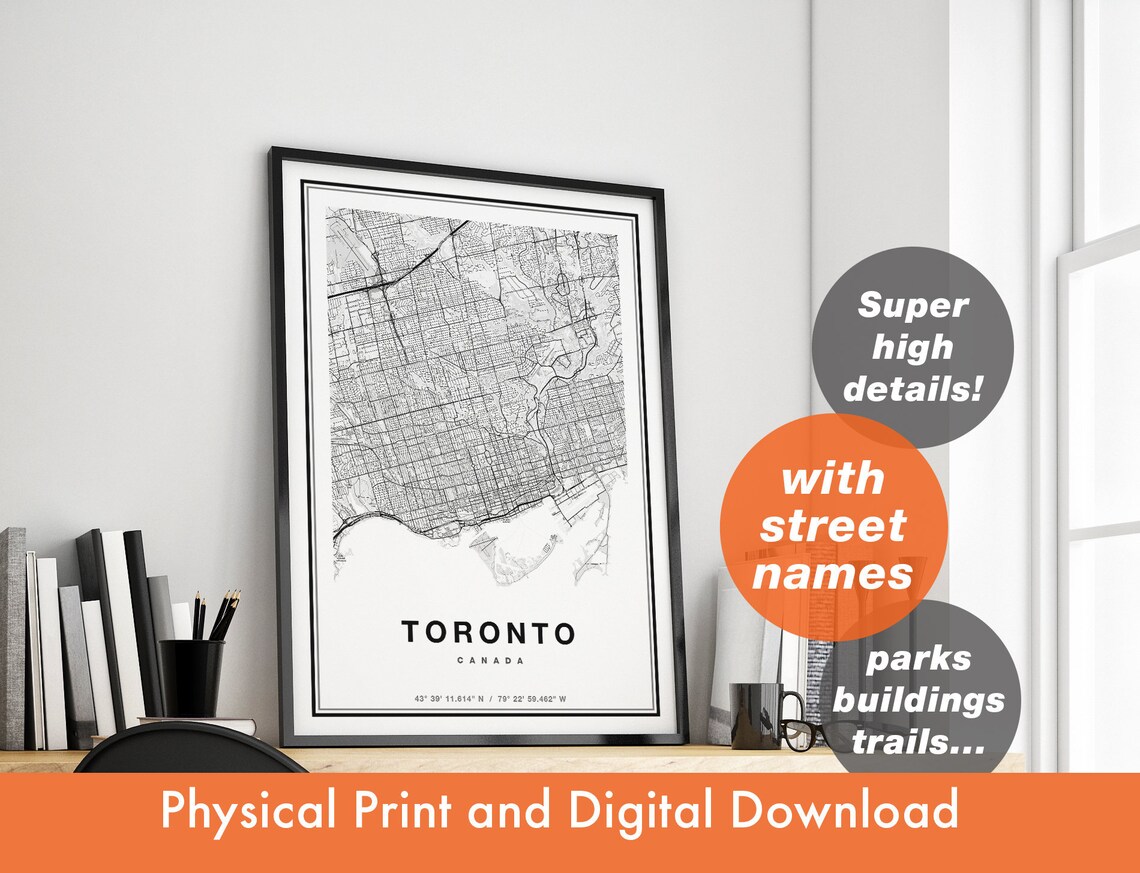 Toronto Map Toronto City Map Toronto Print Toronto Poster | Etsy