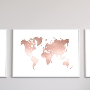 Rose Gold Set of 3 Prints, Rose Gold Map, Rose Gold Decor, Rose Gold ...