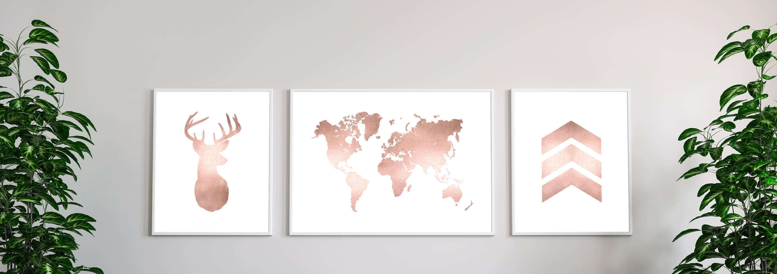 Rose Gold Set of 3 Prints Rose Gold Map Rose Gold Decor | Etsy