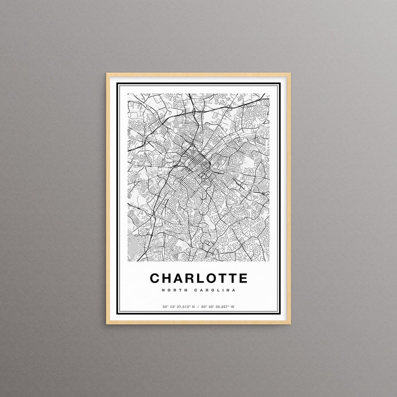 Charlotte Map Print Printable Map of Charlotte City Map Art | Etsy