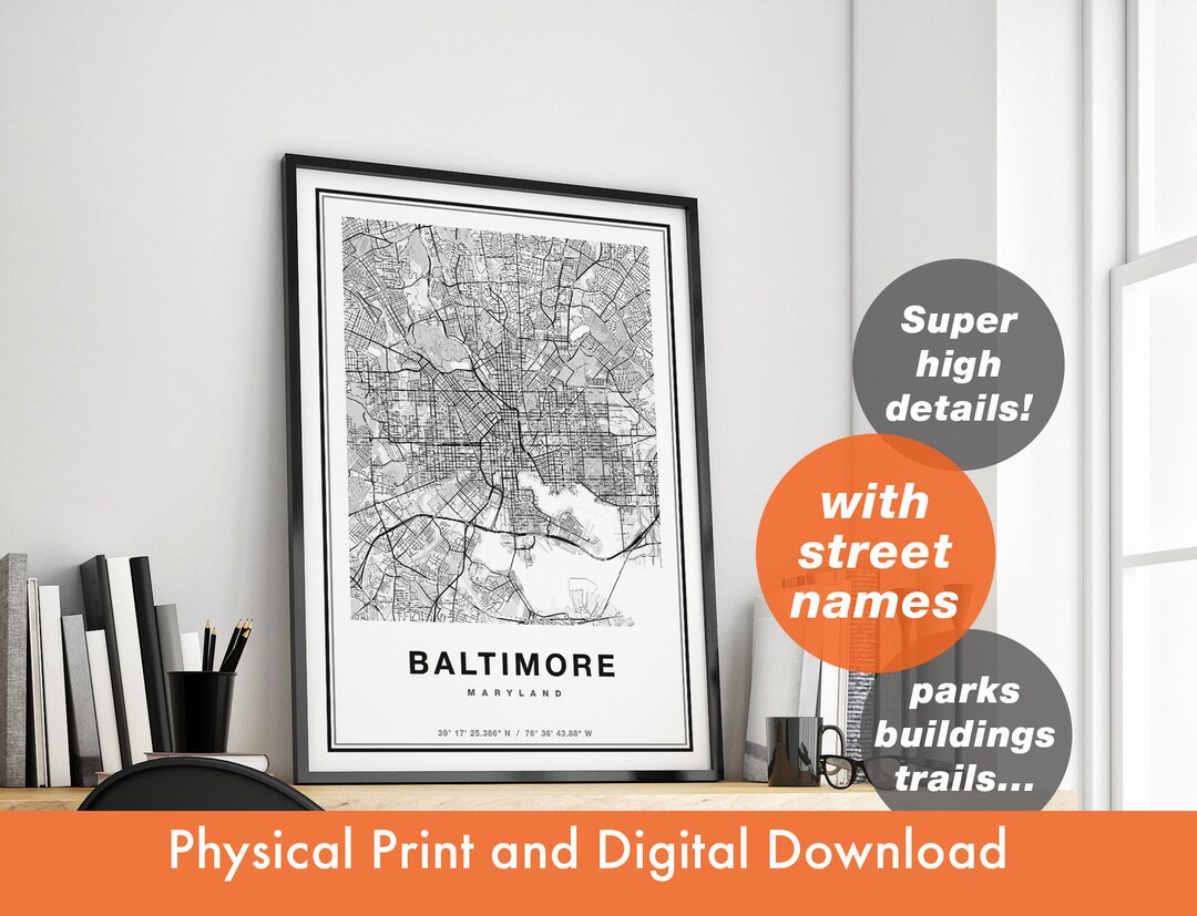Baltimore Map, Baltimore City Map, Baltimore Print, Baltimore Poster ...