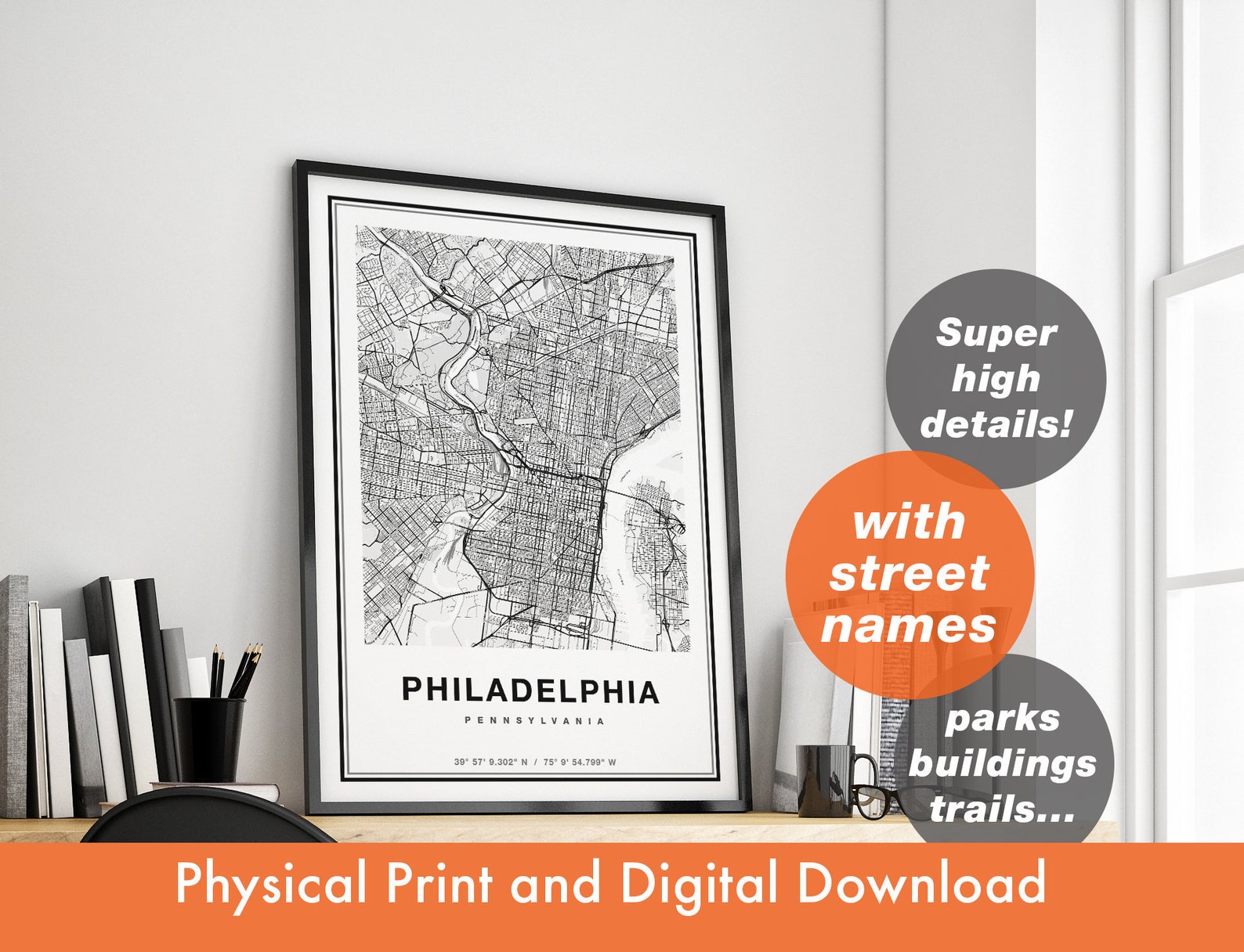 Philadelphia Map, Philadelphia City Map, Philadelphia Print ...