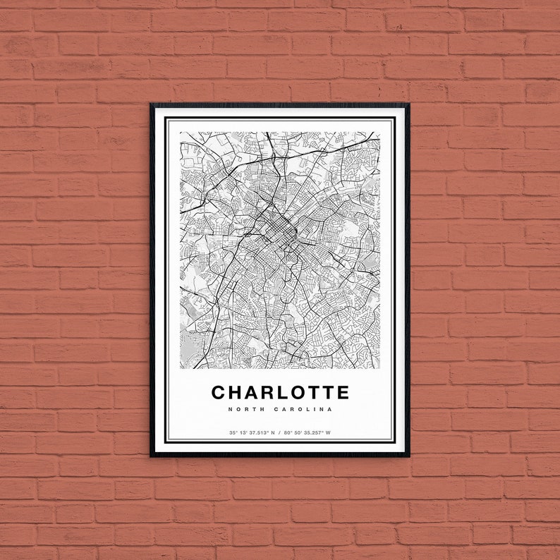 Charlotte Map Print Printable Map of Charlotte City Map Art | Etsy