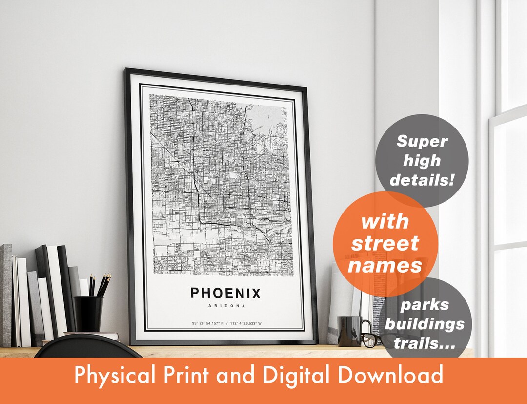 Phoenix Map Print, Map of Phoenix, City Map, Phoenix Print Gift ...