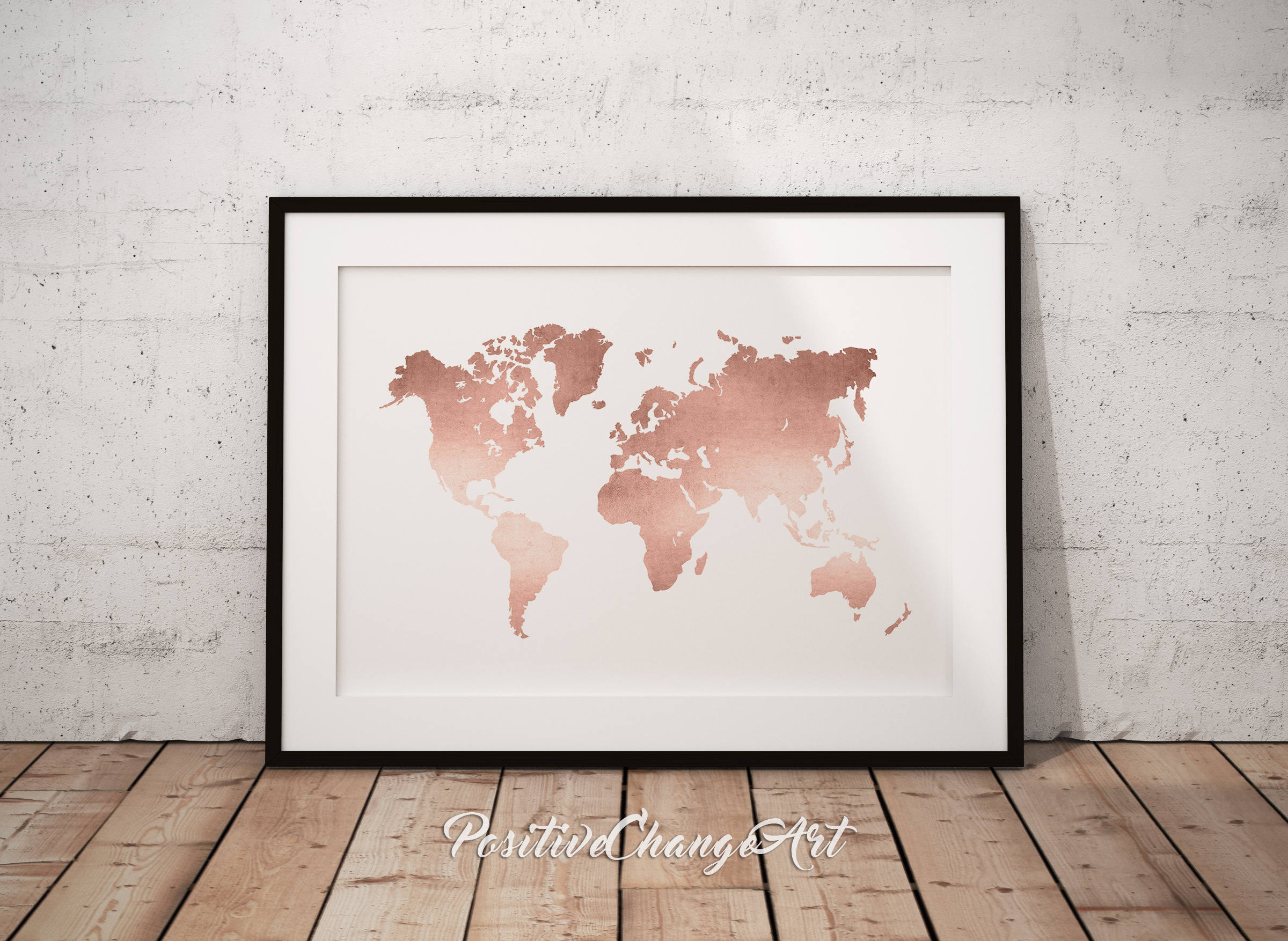 Rose Gold Decor, Office Decor, World Map Print, Rose Gold Map, Rose ...