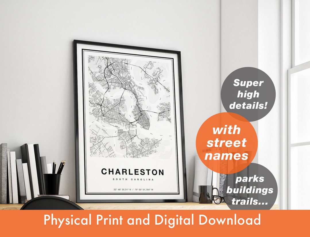 Charleston Map Print, Map of Charleston, City Map, Print Gift ...