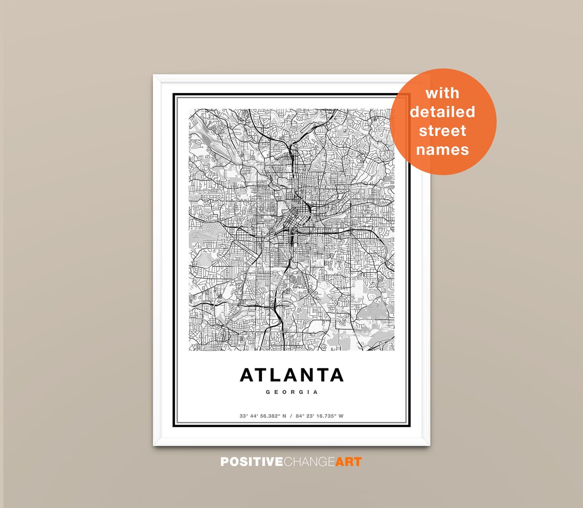 Atlanta Map Print, Printable Map of Atlanta, City Map Art, Street Names ...