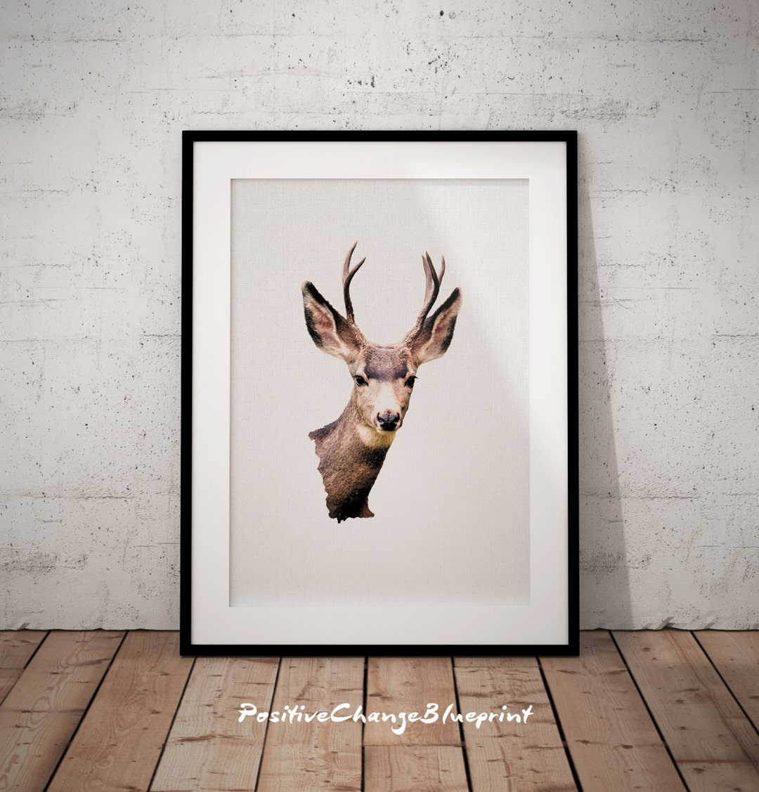 Deer Head Print, Deer Head Art, Deer Head Poster, Printable Deer Head ...
