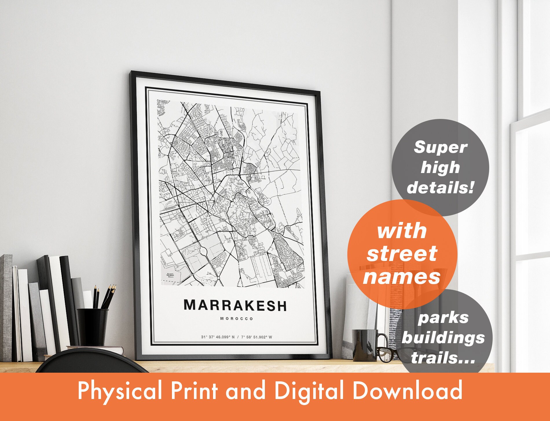 Marrakesh Map Print Map of Marrakesh City Map Marrakesh | Etsy