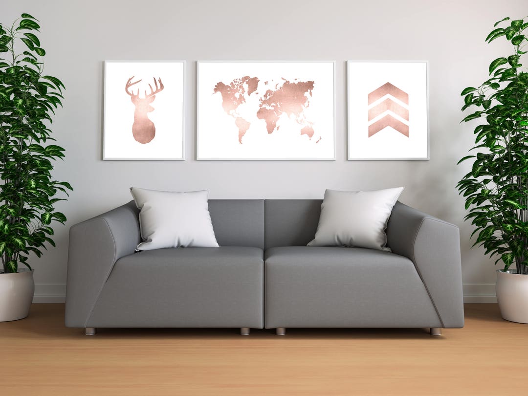 Rose Gold Set of 3 Prints, Rose Gold Map, Rose Gold Decor, Rose Gold ...