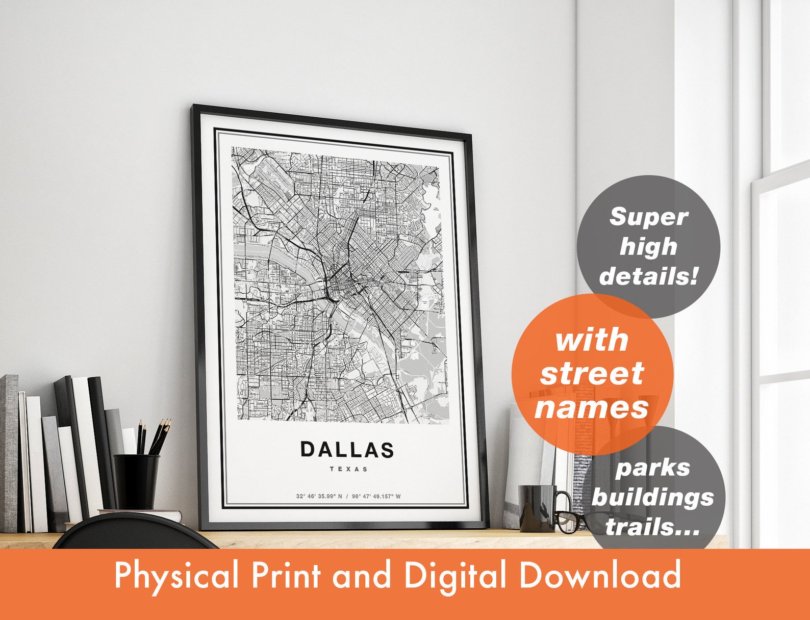 Dallas Map Print Printable Map of Dallas City Map Dallas - Etsy