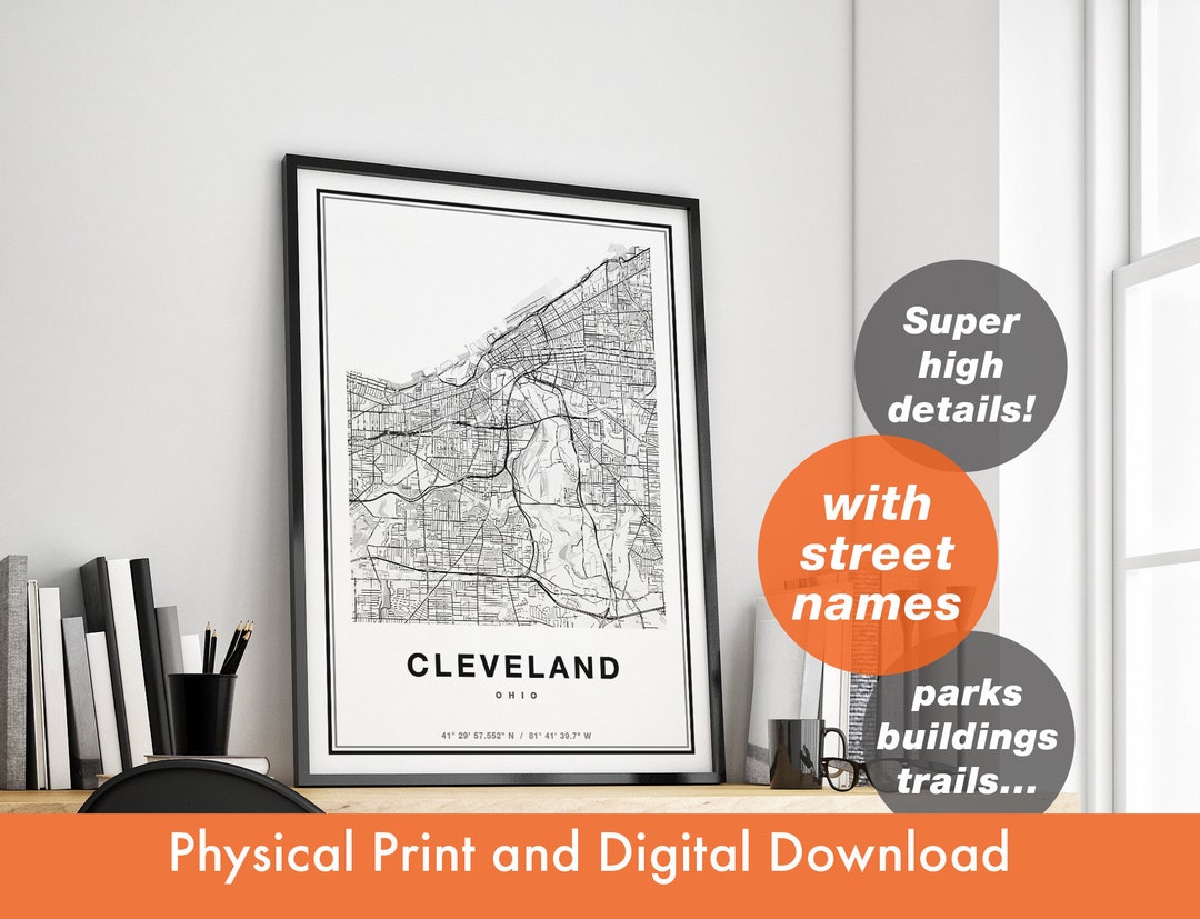 Cleveland Map Print, Map of Cleveland, City Map, Cleveland Print Gift ...