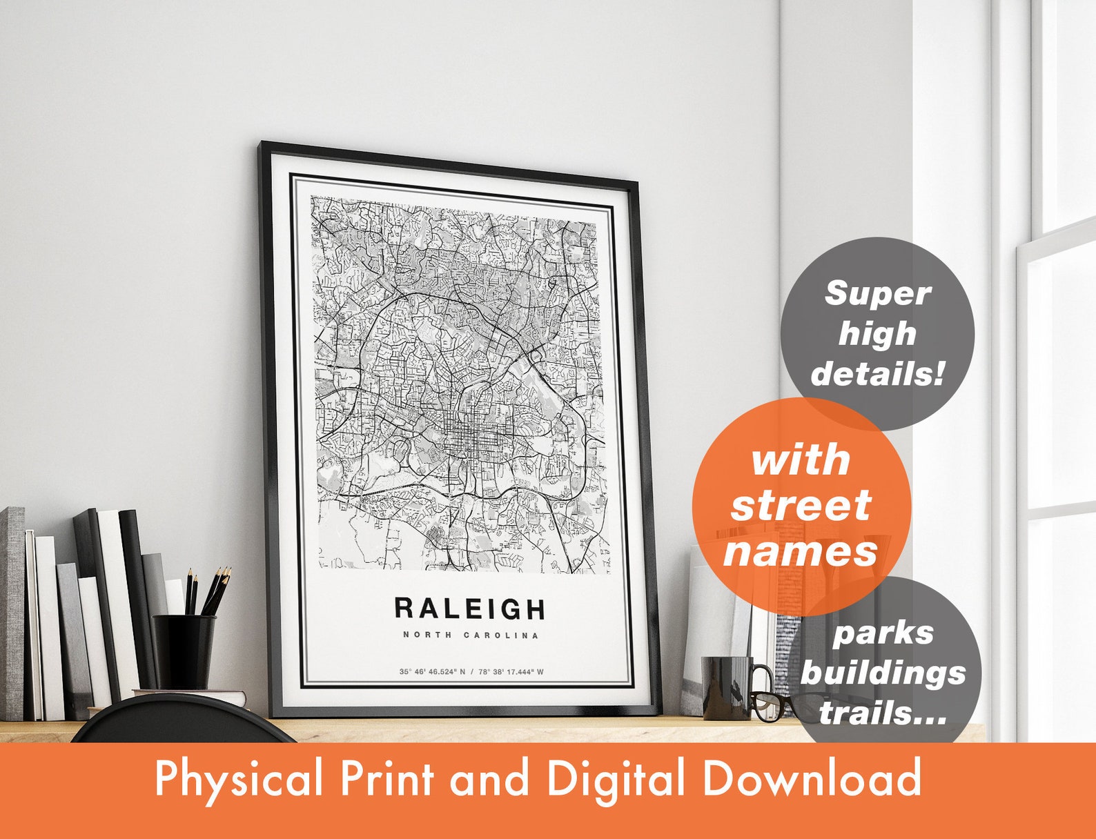 Raleigh Map Print, Map of Raleigh, City Map, Raleigh Print Gift, Map ...