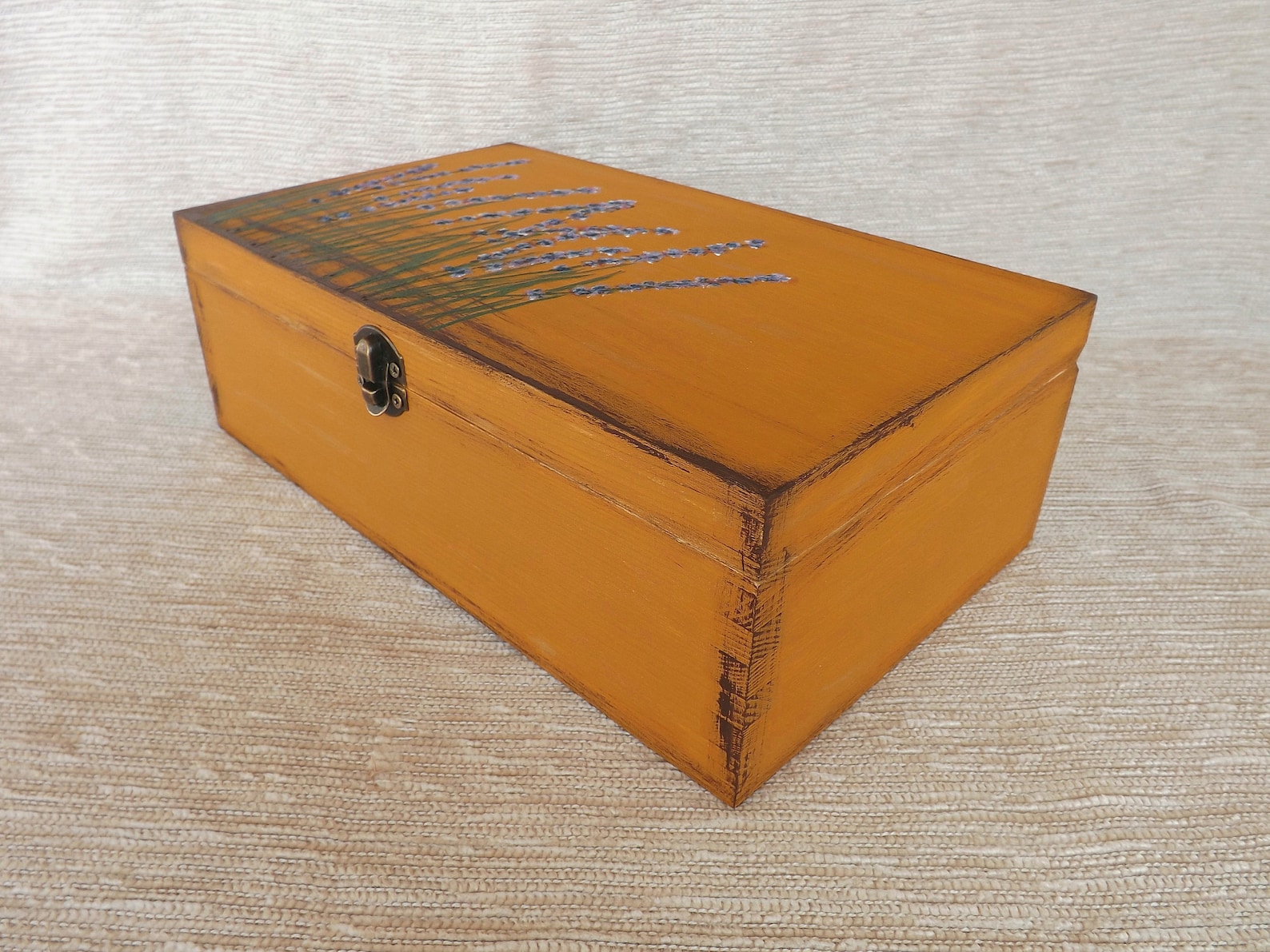 Big Wood Tea Chest With Lavender, Handpainted Custom Wooden Trinket Box ...