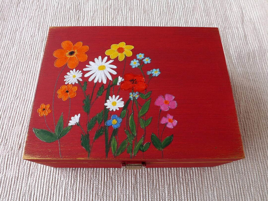 Wood Tea Box With Flowers, Custom Handpainted Personalized Floral Tea ...