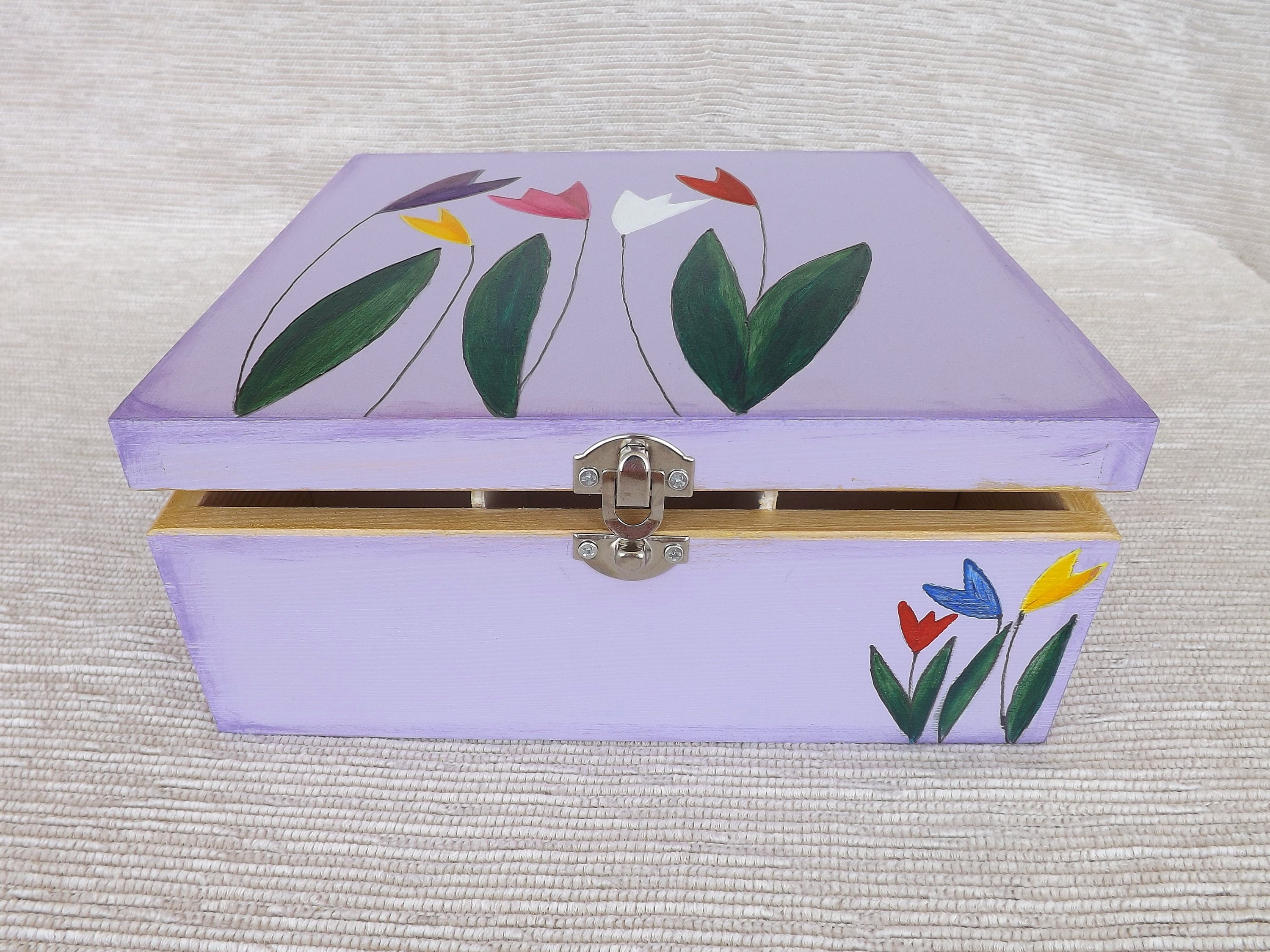 Big wooden Tea box with Tulips hand-painted floral wood Tea | Etsy
