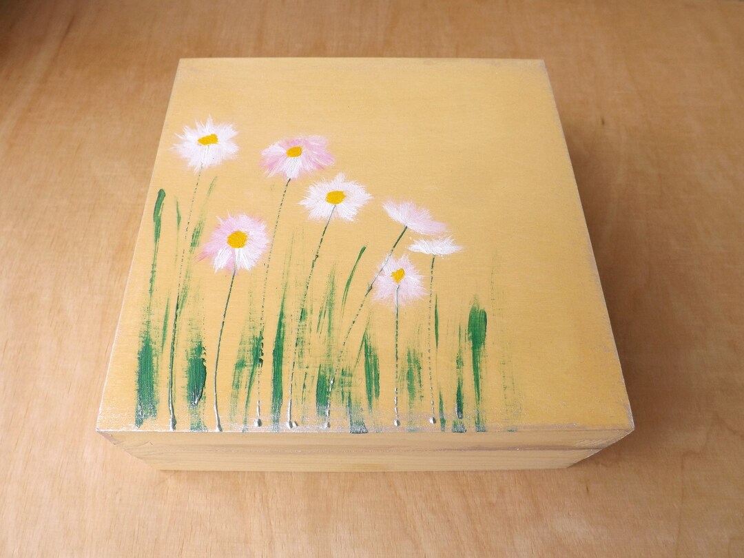 Wooden Small Box With Daisies, Hand-painted Custom Daisy Flower Box ...