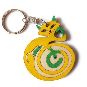 Keychain Cat in Orange Yellow, Hand-painted Wood Laser Cut Personalized ...