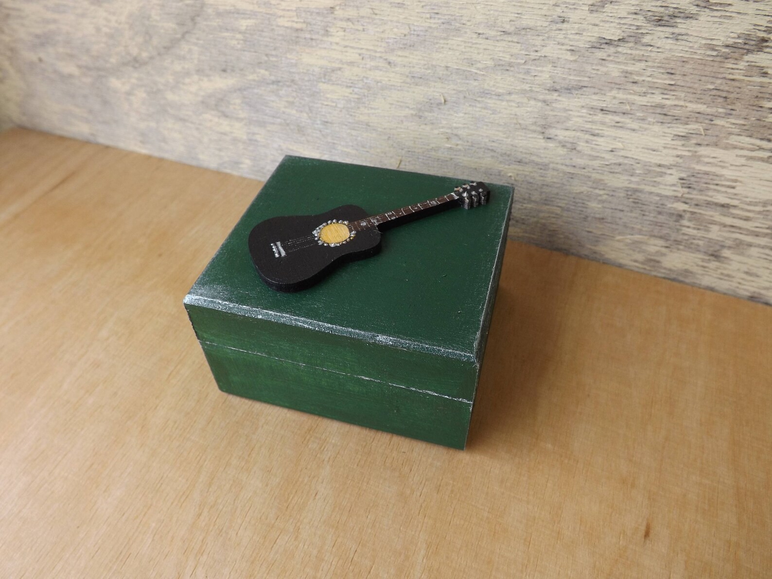 Wooden Tiny Box With Classic Guitar, Custom Hand-painted Gift for Music ...