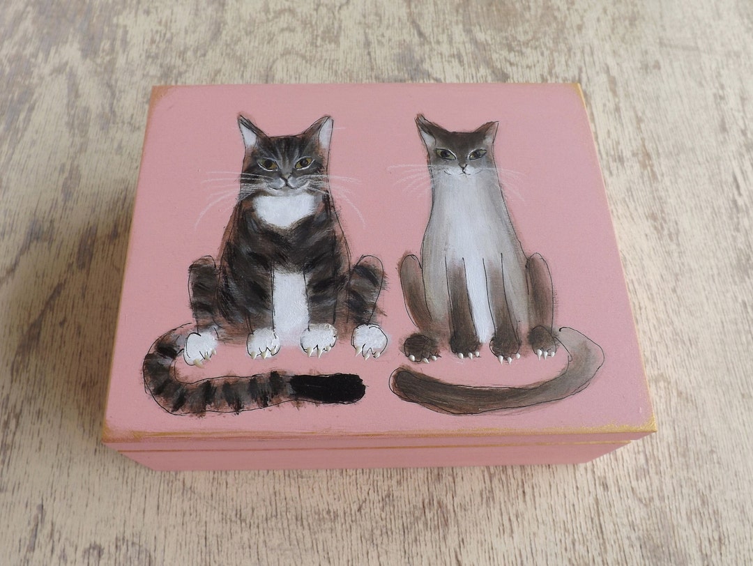 Wooden Boxes With Cats in Pink, Personalized Hand-painted Custom Wood ...